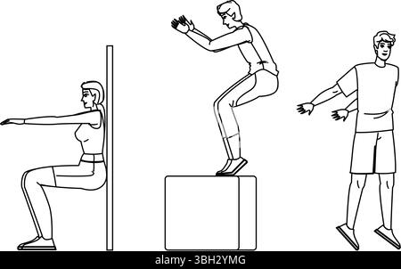 calf fitness exercises leg vector. raises hamstrings, quads plyometrics ...