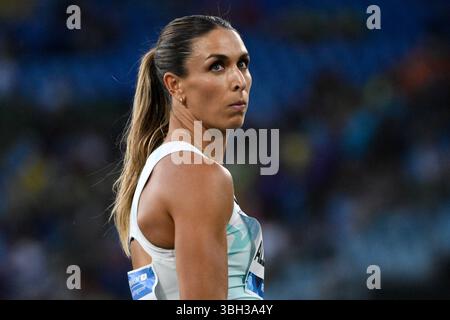 Valarie Allman of United States of America looks on after competing in ...