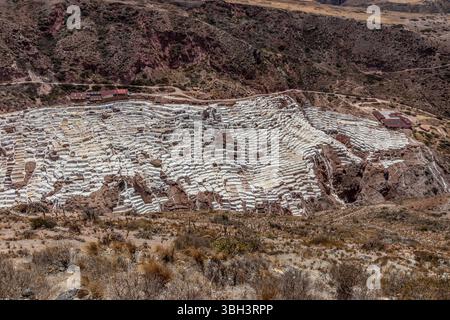 Aerial view of the Maras Salt Mines in the Sacred Valley, Peru, with ...