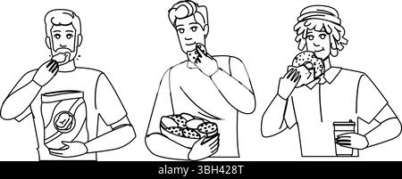 pretzels man eating snacks vector. nuts cookies, candy chocolate ...