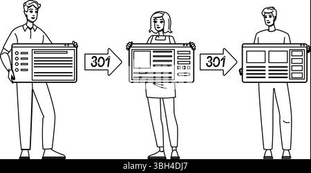 url redirect chain vector. power share, website outline, technology ...