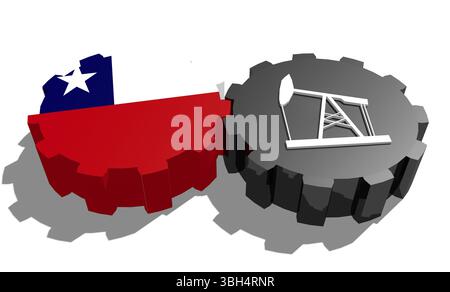 Cog wheels connection. Oil pump icon and Albania flag on gears. Heavy ...