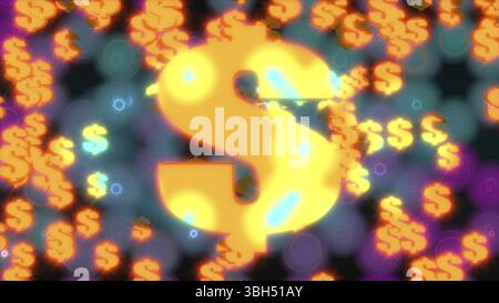 Shining dollar symbol and small flying money sign. 3D rendering Stock ...