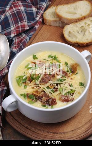 Mashed potato Puree with green onion garnish Stock Photo - Alamy