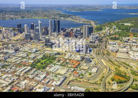 Aerial view of Perth city and highway traffic in Australia Stock Photo ...
