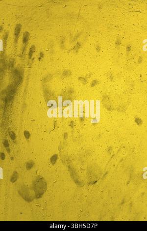 Dirty Hand prints on yellow wall. Ideas for background Halloween Stock ...