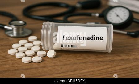 Fexofenadine plastic box of medication with tablets on a table Stock ...
