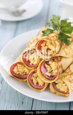 stack of appetizing flour pancakes in the kitchen during cooking Stock ...