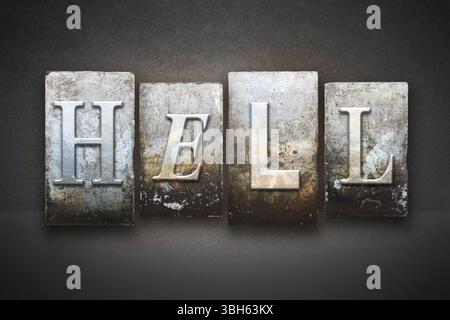 The word Hell written in vintage letterpress type Stock Photo - Alamy