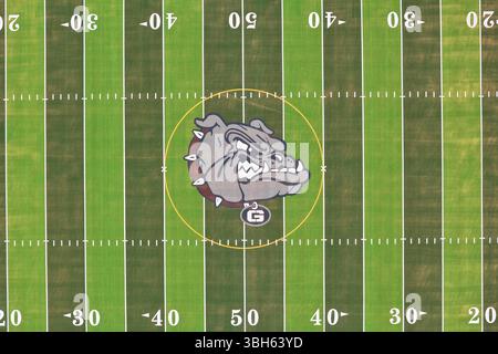 The Garfield Bulldogs logo on the football field at Garfield High ...
