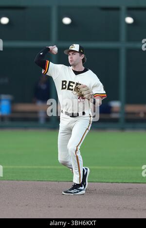 June 7 2025: Salt Lake shortstop Chad Stevens (35) gets a hit during ...