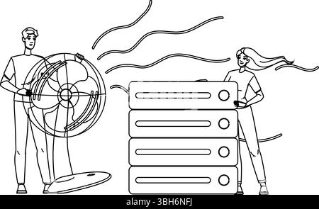 airflow server room cooling vector. temperature humidity, ventilation ...