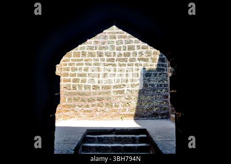 Partial view of the Andhaar Bavdi (the hidden step well), Panhala Fort ...
