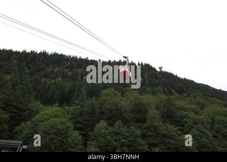 Goldbelt Tram cable-car ascending Mount Roberts above Juneau, the ...
