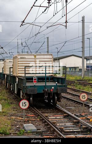 Nuclear flask freight train leaving Carnforth station top and tailed by ...