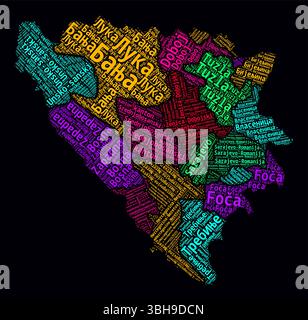 Map of Bosnia and Herzegovina by region in different colors. Vector ...