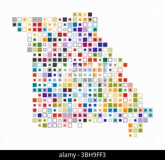 Square dots pattern map of Kansas. Dotted pixel map with flag isolated ...