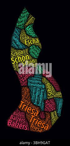 Liechtenstein Word Cloud. Region names of the country in the German ...