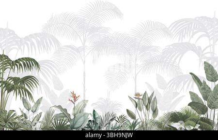 Very Light Green Tropical Wallpaper: Subtle Palm Trees & Gentle Foliage ...