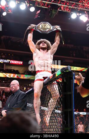 UFC bantamweight champion Merab Dvalishvili, of Georgia, poses with his ...