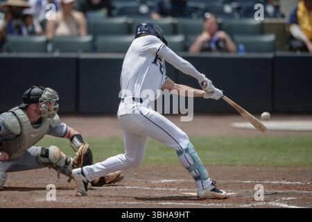 Miami Marlins' Dane Myers hits a double in the fourth inning of a ...