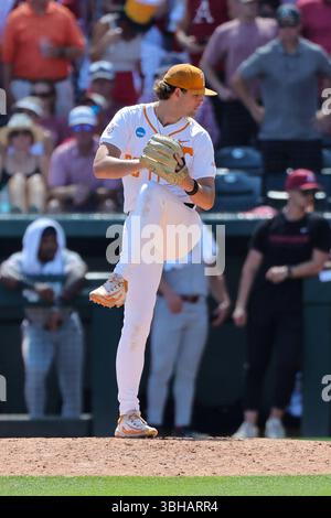 June 8, 2025: Volunteers pitcher AJ Russell (33) in action on the mound ...