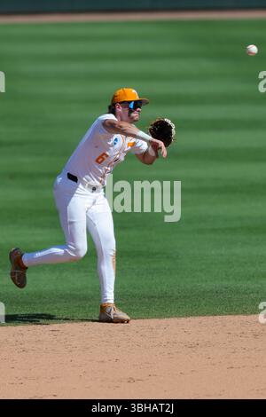June 8, 2025: Tennessee infielder Gavin Kilen (6) releases the ball ...