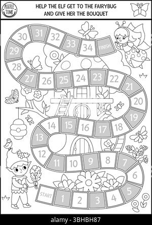 Black and white fairytale dice board game with medieval landscape ...