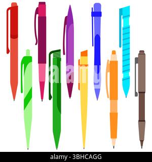 Set of multi-colored pens on a white background. Vector illustration ...