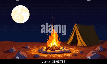 Camping tent pixel art. 8 bit Tourist tent isolated. pixelated Vector ...