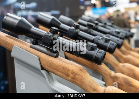 Optical scope for rifle on black background Stock Photo - Alamy