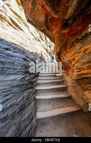 Pathway along the Athabasca Falls in the Jasper National Park before ...