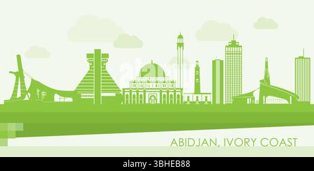 Silhouette Skyline panorama of city of Abidjan, Ivory Coast - vector ...