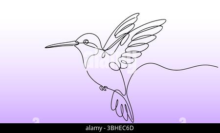 continuous single line drawing of hummingbird hovering while feeding at ...