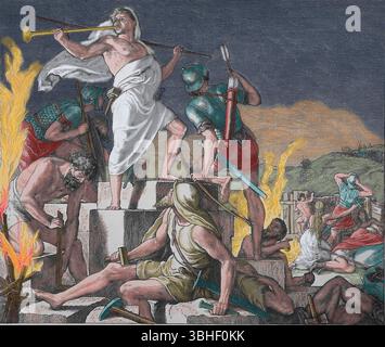Old Testament. Nehemiah rebuilds the walls of Jerusalem. Scene of ...