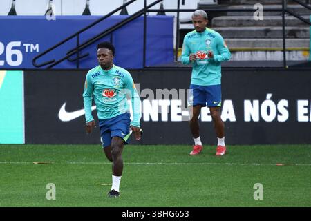Vini Jr. of the Brazilian national football team during a training ...