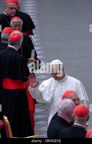 Pope Leo XIV greets the cardinals and bishops after the audience. Pope ...