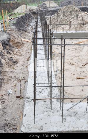 Strip footing, foundation construction. A close-up of a strip house ...