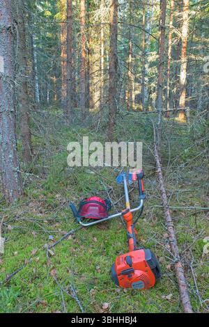 Brush cutter equipment used for preliminary forest clearing ...
