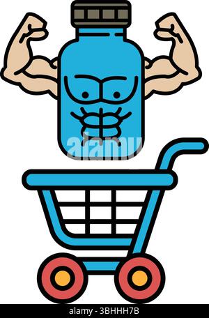 A cartoon of a man with bulging muscles holding a heart and a bottle ...