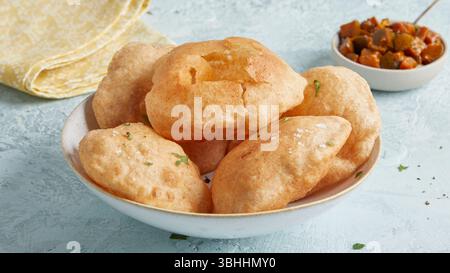 Bhatura bread with chutney on the side – a traditional deep-fried ...
