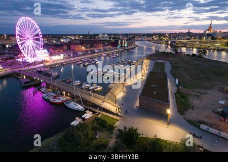 Szczecin Waterfront at Night: Marina and City Lights. Riverfront ...