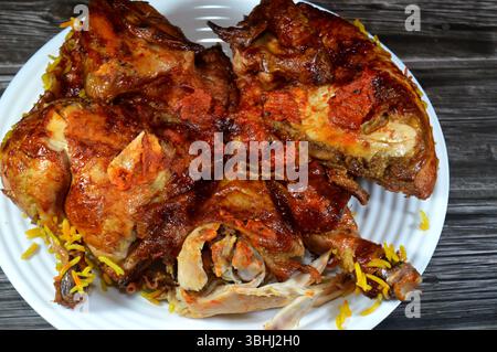 Aleppo Arabic Syrian cuisine of machine grilled barbecued chicken with ...