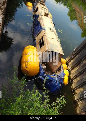 Inflatable marine air lift bags or balloons used to float sunken boat ...