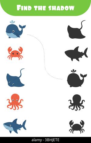 Matching game for kids with sea animals. Learning geometric shapes ...