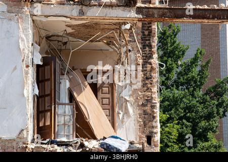 Destroyed residential building after missile strike in Ukraine ...