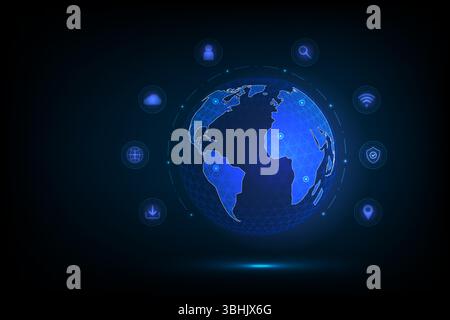 Global network connection vector icons set, internet technology ...