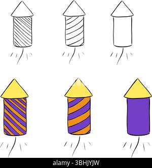 Hand drawn doodle firecracker, petard. Cartoon element, vector sketch ...