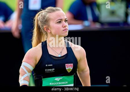 HENGELO - Lara Baars (Netherlands) in action in the shot put event for ...