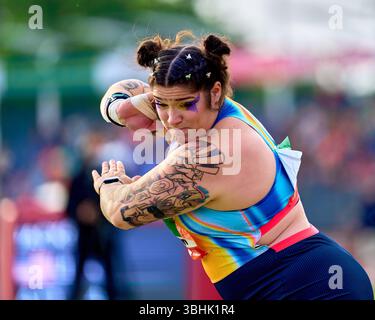 Chase Jackson of the USA competing in the women’s shot put at the World ...